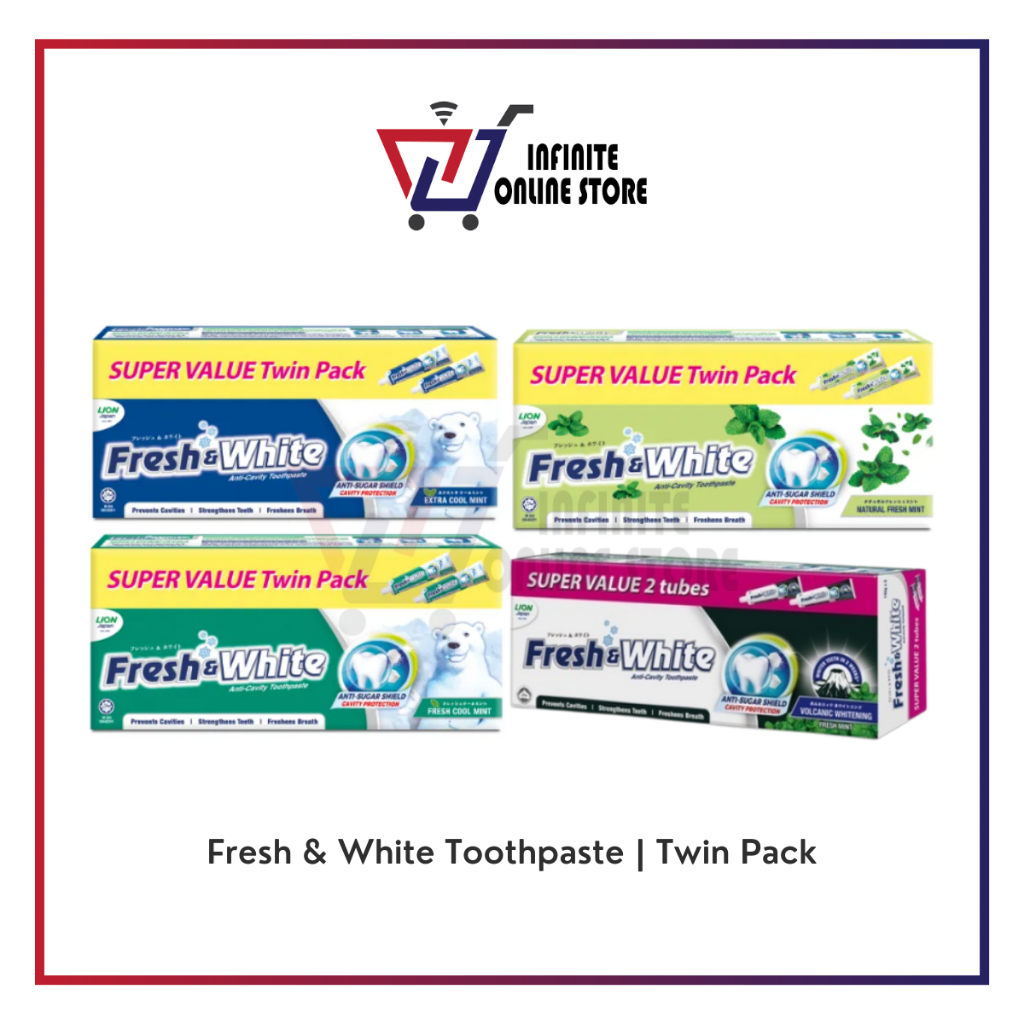 Fresh & White Toothpaste Twin Pack (Fresh Cool Mint / Extra Cool Mint ...