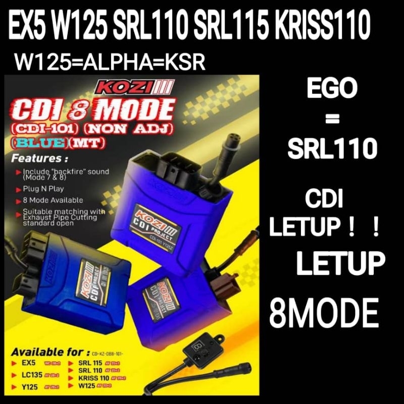 KOZI CDI LETUP KRISS110 EX5 SRL110 SRL115 ALPHA W125 KSR EGO RACING CDI LETUP LETUP KOZI 8MODE ...