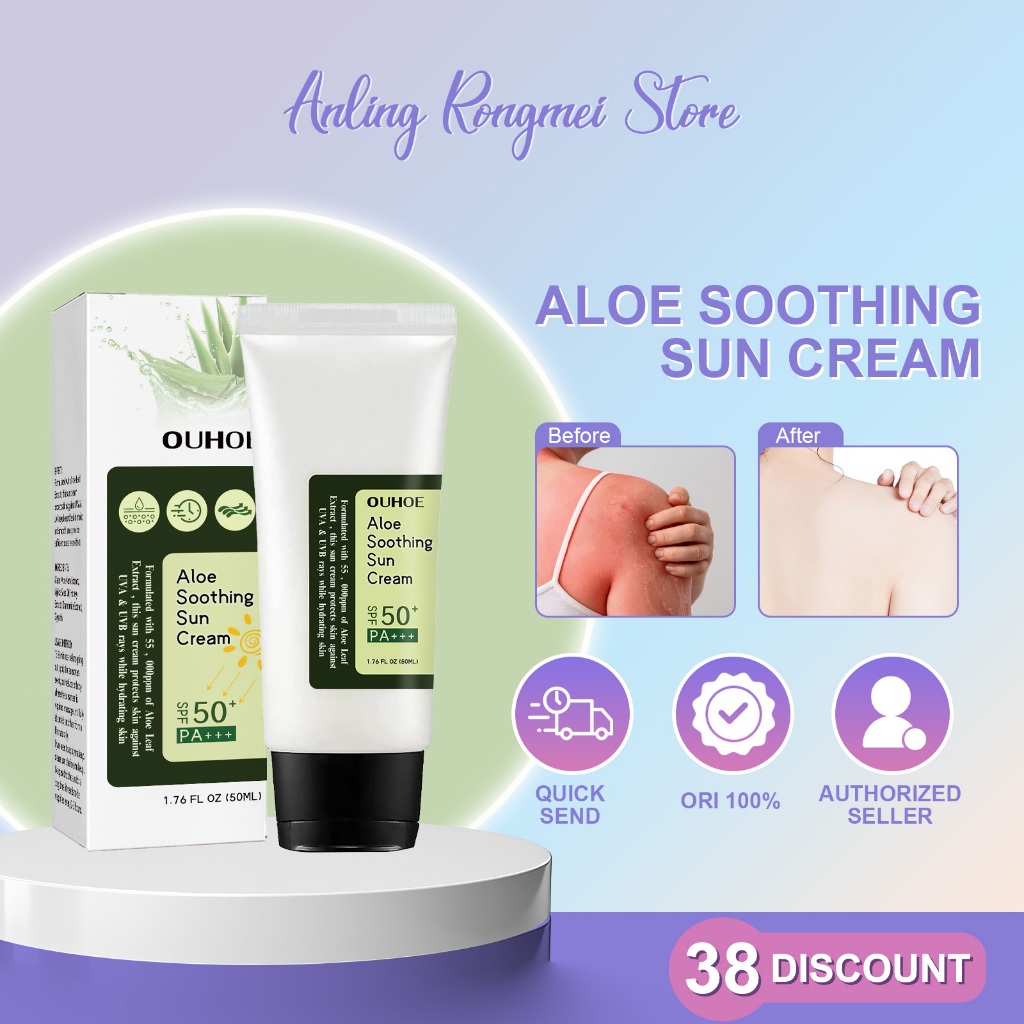 OUHOE Aloe Soothing Sun Cream 50ml SPF50 UV Protection Mild Hydrating ...