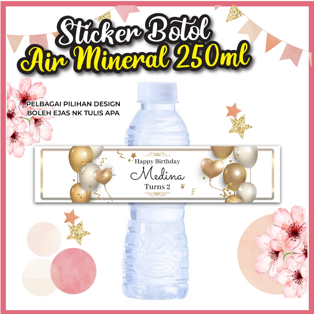 STICKER BOTOL MINERAL 250ML untuk doorgift kahwin / wedding / birthday ...