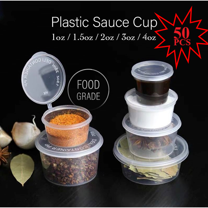 [50 PCS] Sauce Container Bekas Sos PP Round Plastic Container with Lids ...