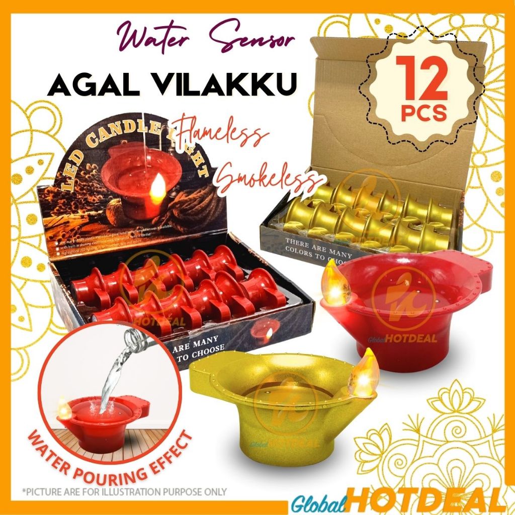 12PCS Diya Light Water Sensor LED Light Vilakku Indian Decoration LED ...