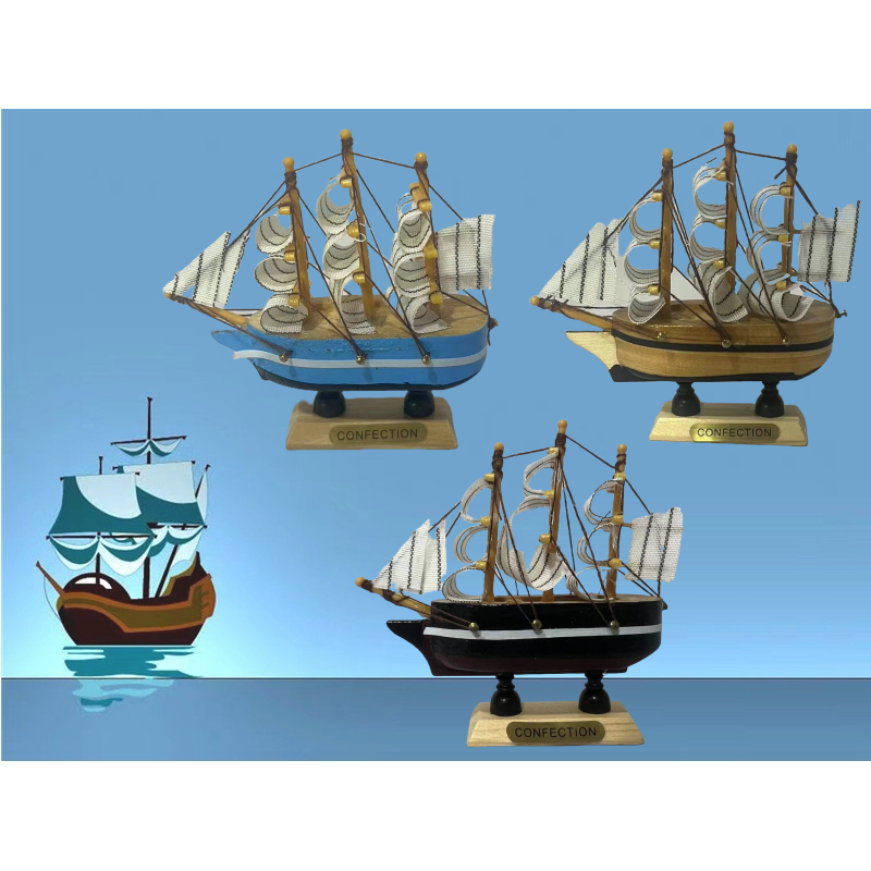 10cm Handmade Wooden Ship Model Strip Coastal Table Decoration ...