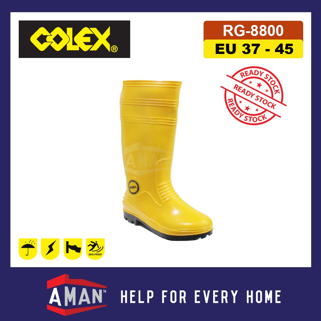 COLEX RG-8800 PVC Yellow Safety Rain Boots 14" Height Plastic Kasut ...