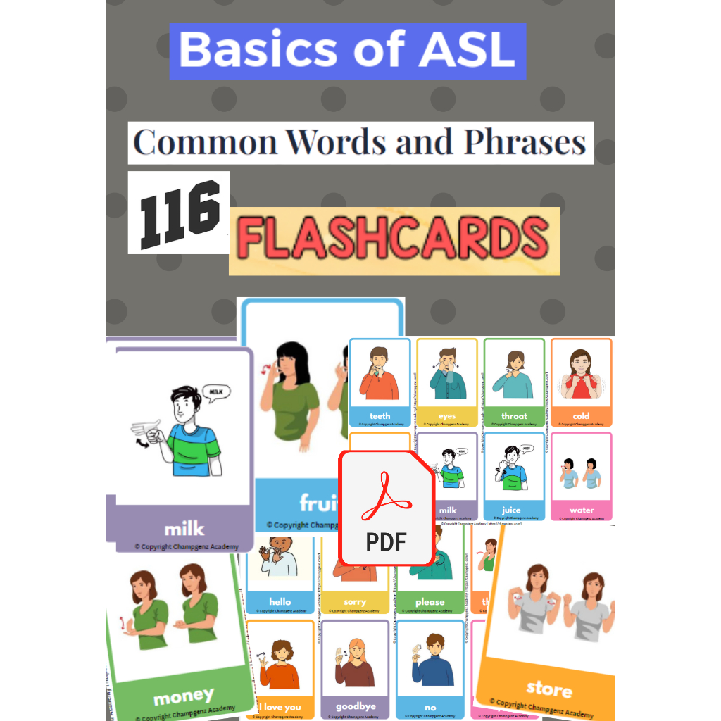 [PDF] Basics of ASL Phrases & Common Words & Phrases Flashcards [116 ...