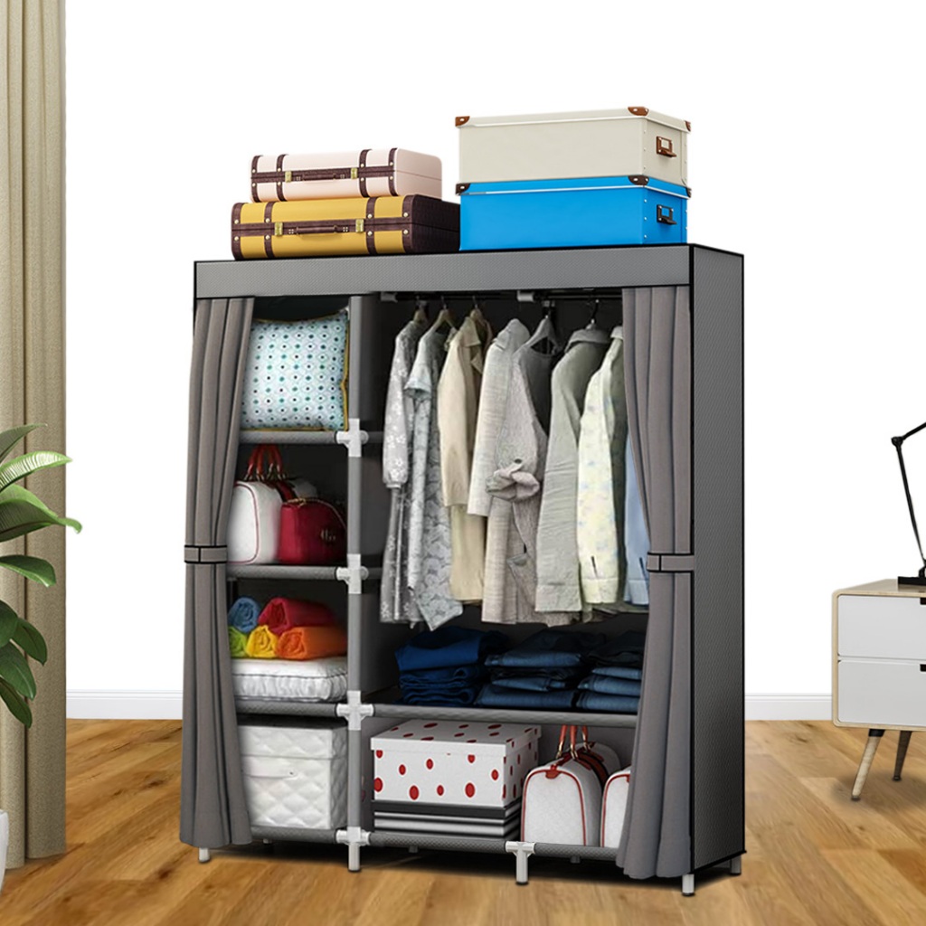 Almari Kain Wardrobe Clothes Wardrobe with Drawer & Organizer / Almari ...