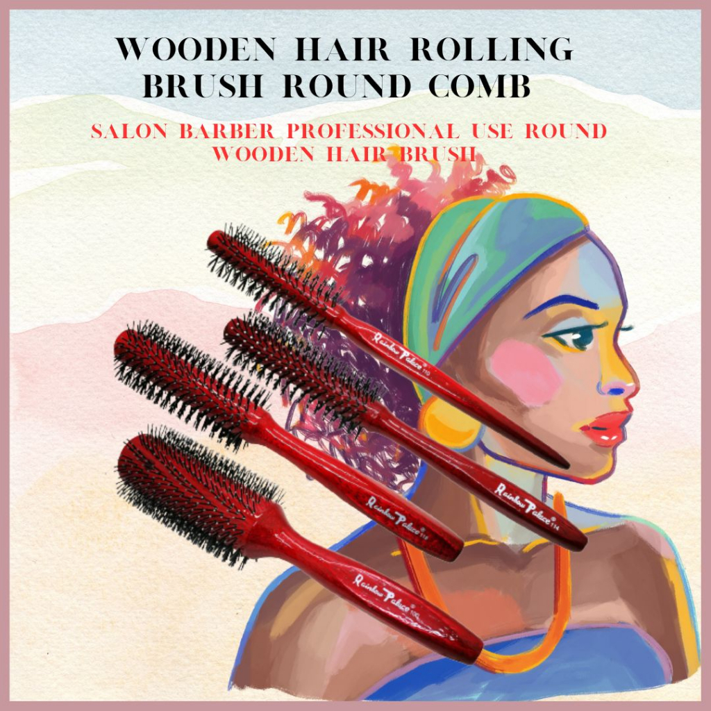 Wooden Hair Rolling Brush Round Comb Salon Barber Professional Use ...