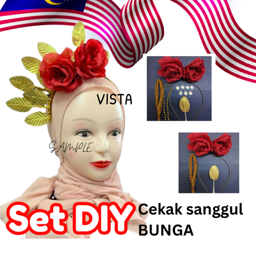 READY STOCK cekak/sanggul lintang merdeka diy bunga rose color dark red ...