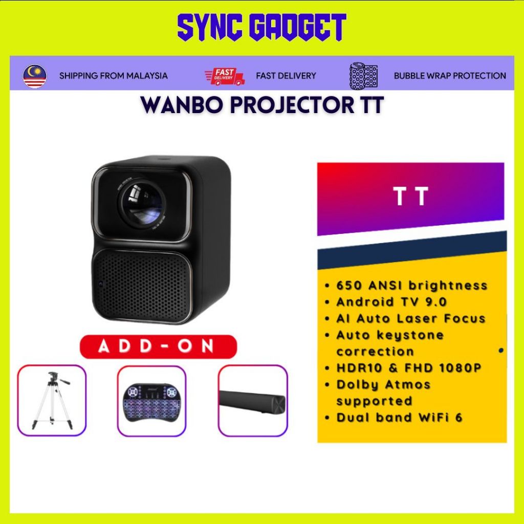 WANBO Projector TT [Dolby Atmos / Dual Band Wifi / 650ANSI / AI Auto ...
