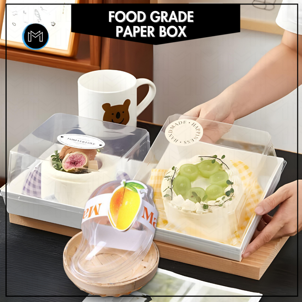 Kraft/White Paper Square and Rectangular Cake Box with Transparent Lid ...