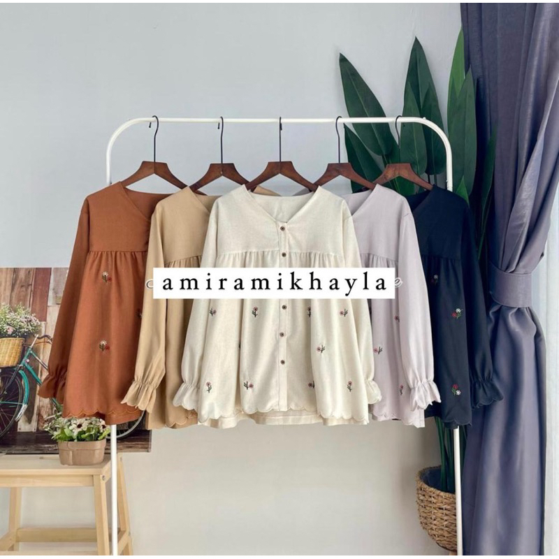 Blouse Dolly Sulam Linen | Shopee Malaysia