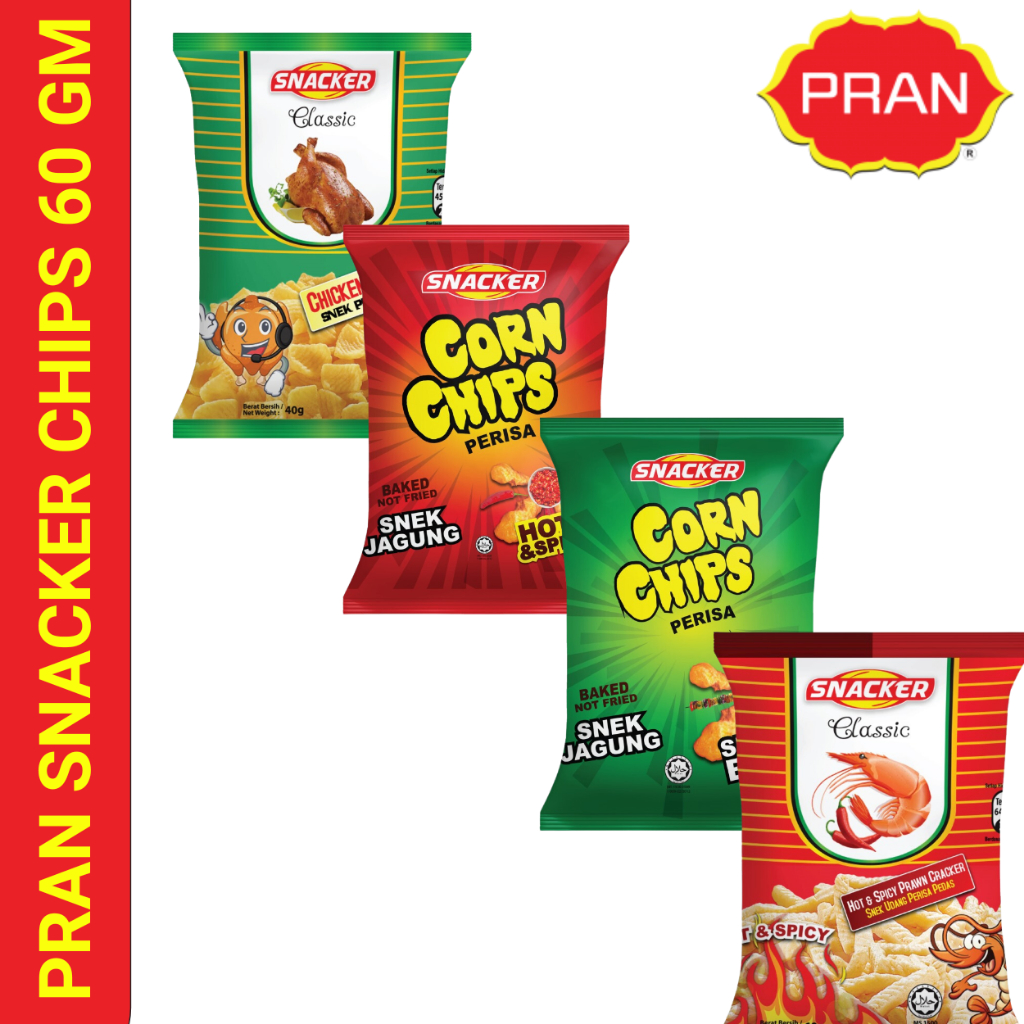 PRAN SNACKER CHIPS CHICKEN/SPICY/BBQ/PRAWN 60GM | Shopee Malaysia