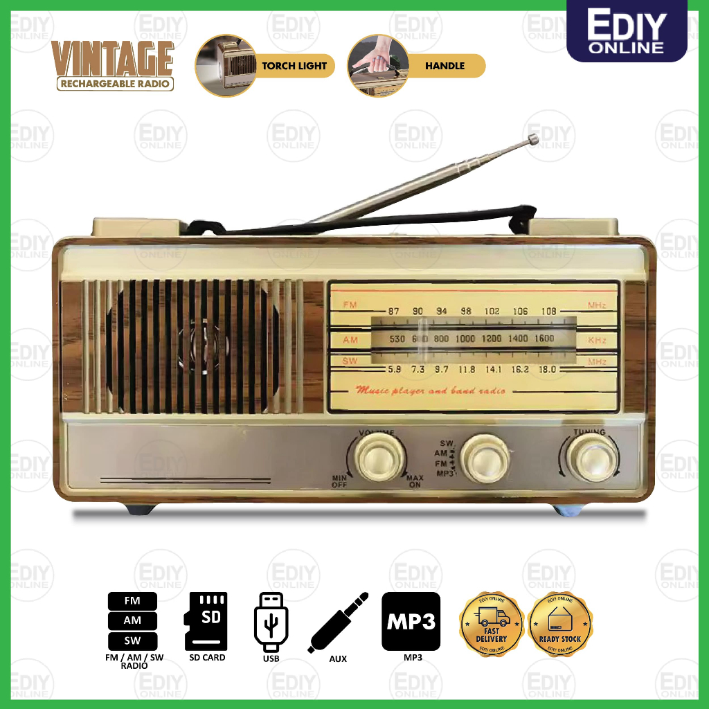 【NEW】Vintage Rechargeable FM Radio Retro Bass Bluetooth Wireless MP3 ...