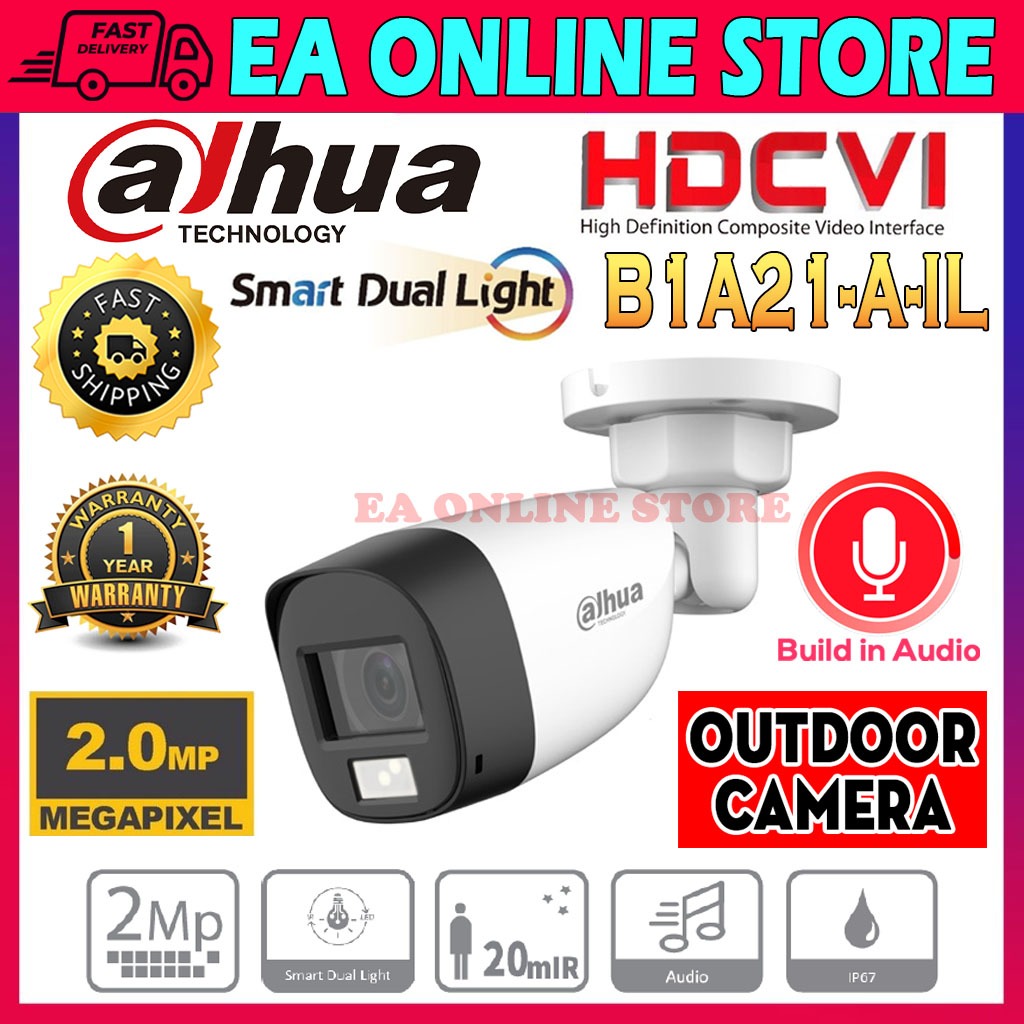 DAHUA 2.0MP Outdoor B1A21-A-IL Smart Dual Light HDCVI Fixed-Focal ...