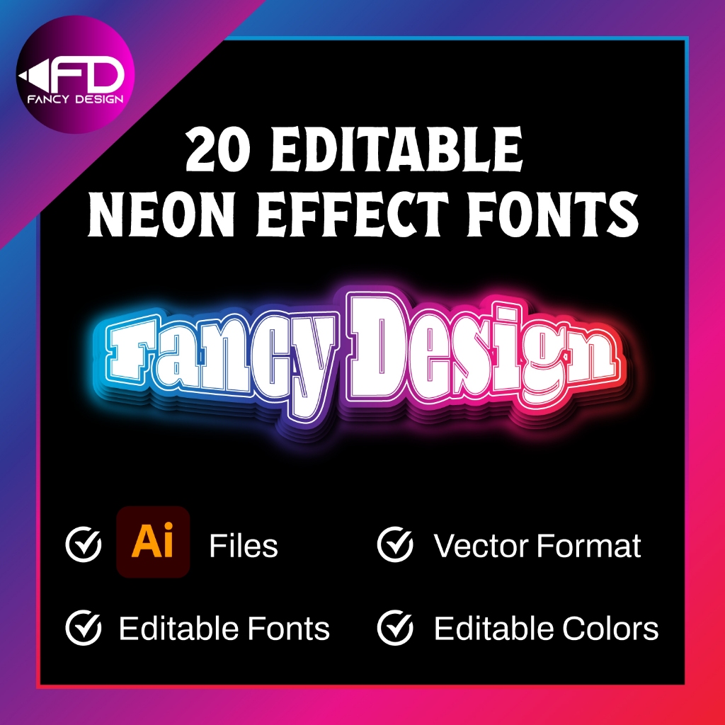 20 EDITABLE NEON EFFECT FONTS (Vector-Adobe Ai Files) | Shopee Malaysia