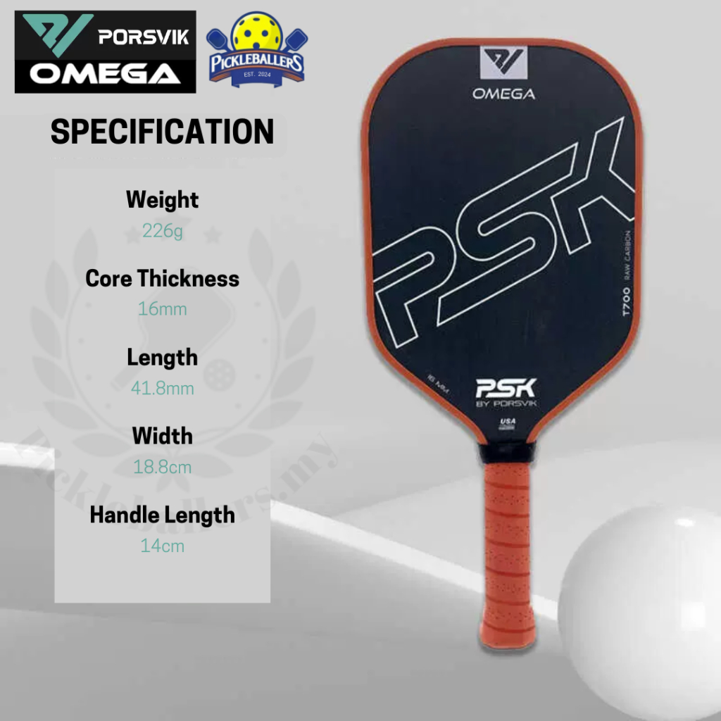 PORSVIK Omega Pickleball Paddle T700 Raw Carbon Fiber (Core Thickness ...