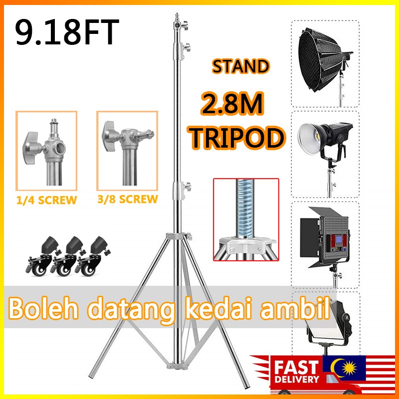 Stainless Steel 2.8m Heavy Duty Light Stand Tripod Stand with 1/4with 3 ...