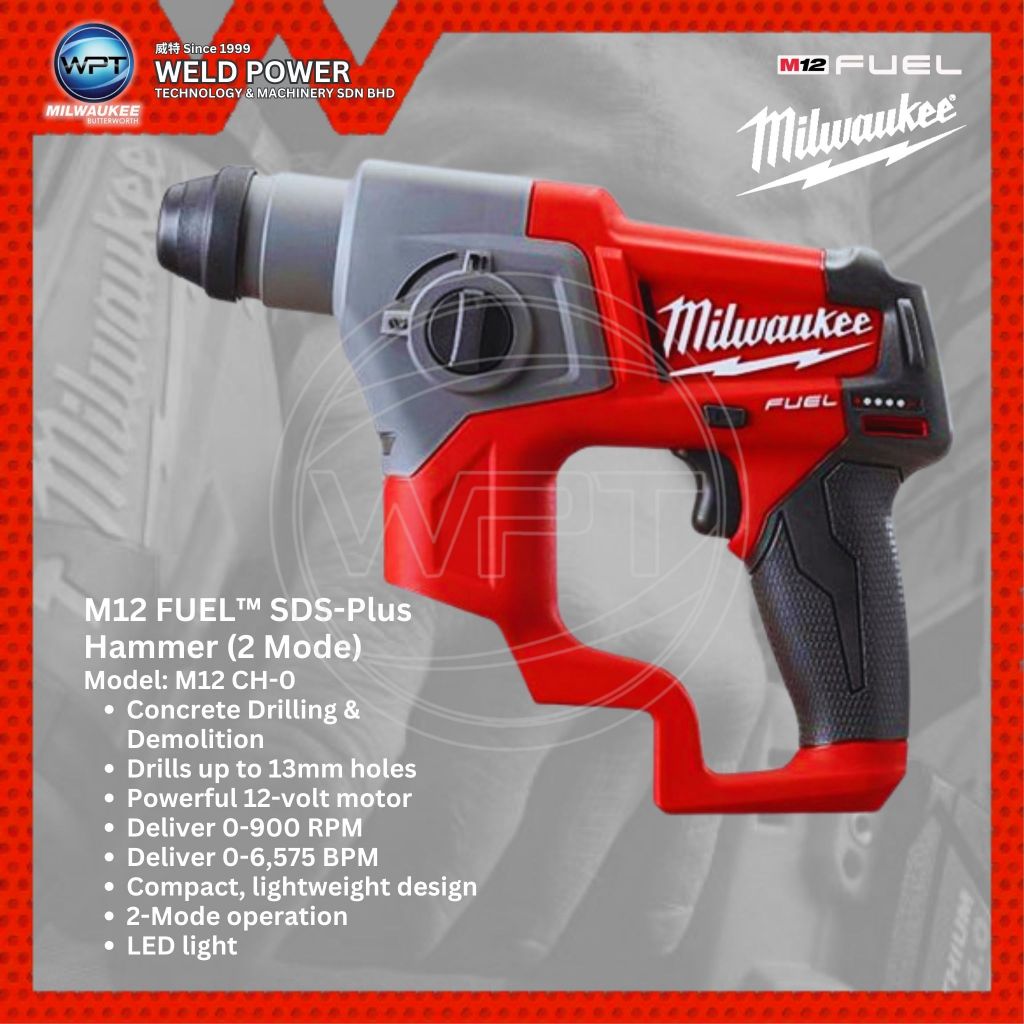 Milwaukee M12 FUEL™ SDS-Plus Hammer (2 Mode) (Model: M12 CH-0) | Shopee Malaysia