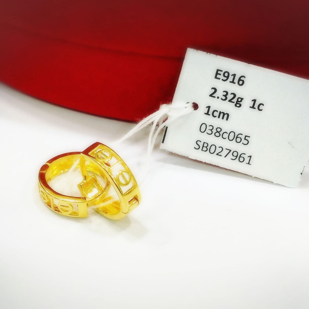 LAELA SUBANG RING CLIP EMAS TULEN 916 GOLD EARRING | Shopee Malaysia