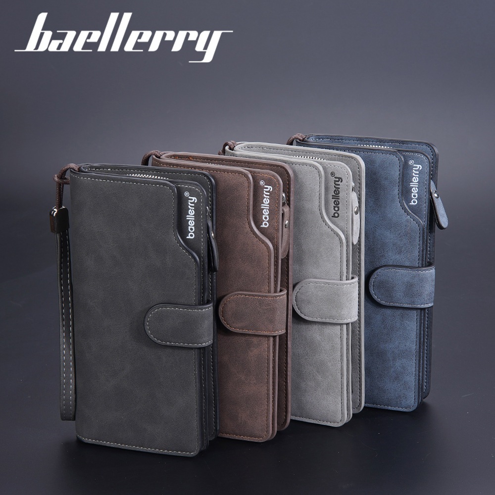 Baellerry Men's Long Wallet Men Leather Zipper Coin Purse Card Pocket ...