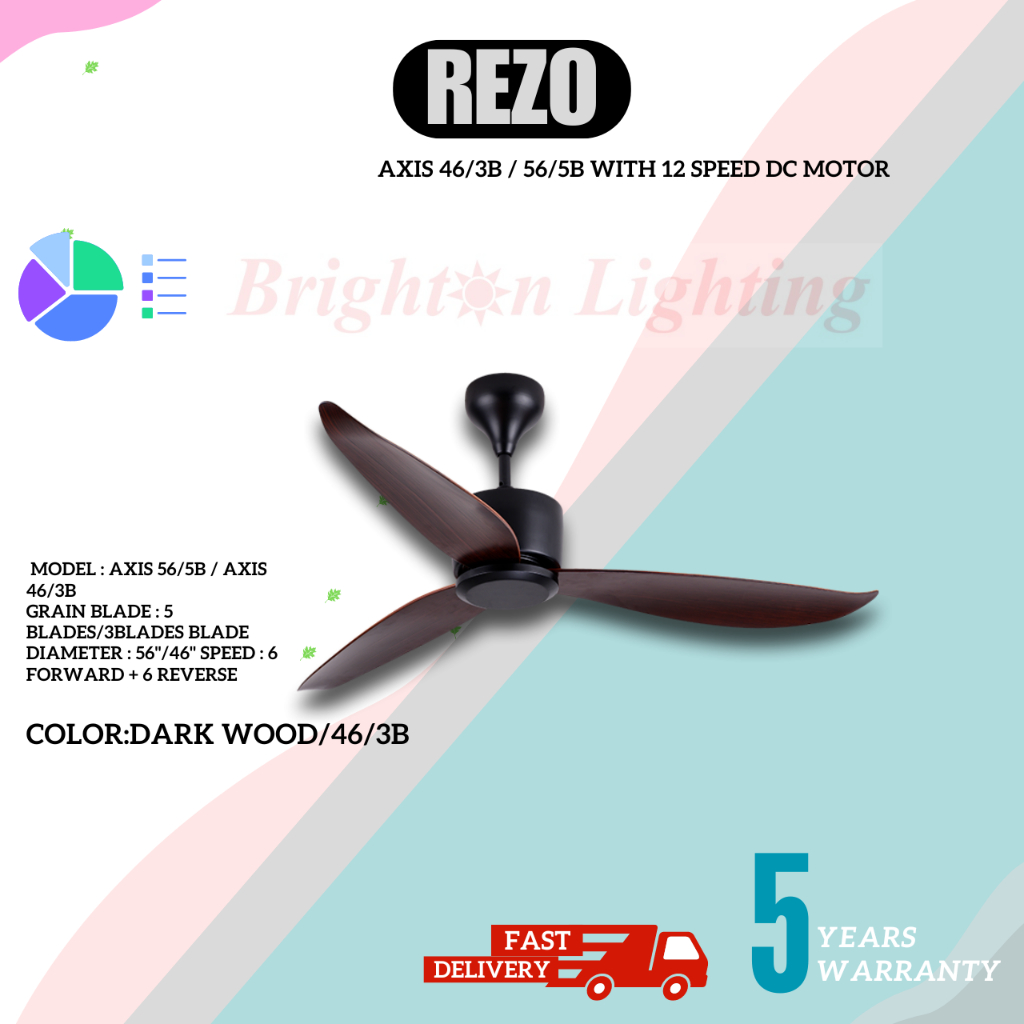 REZO Axis 46/3B / with 12 Speed DC motor Remote Control Ceiling Fan ...