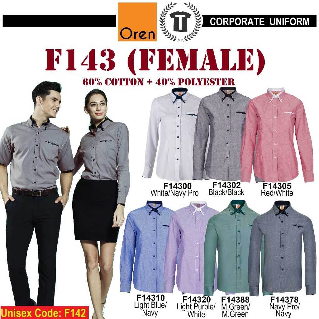 【F1 Shirt】- F143 Female Corporate Uniform Long Sleeve -White/Lt Blue/Lt ...