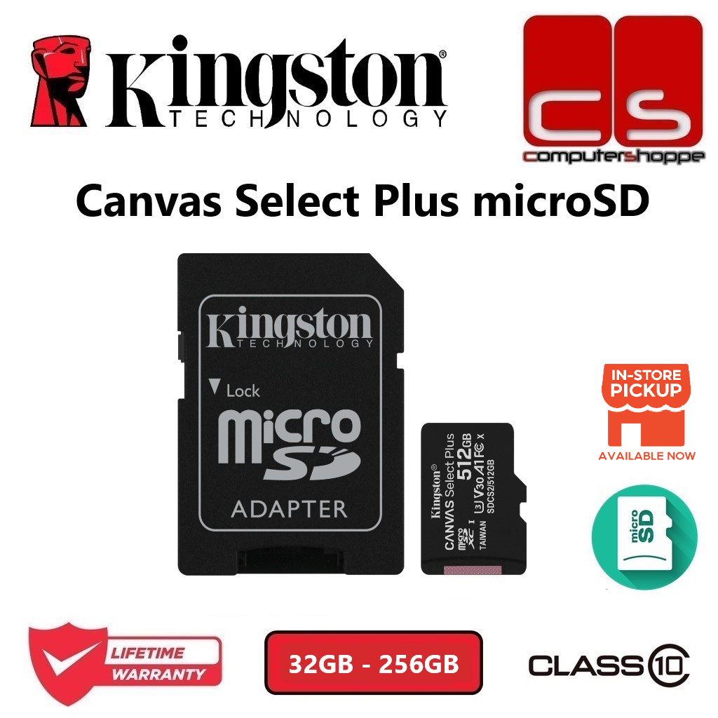 Kingston Canvas Select Plus microSD 100MB/s Class 10 UHS-I Memory Card - 32GB/64GB/128GB/256GB ...