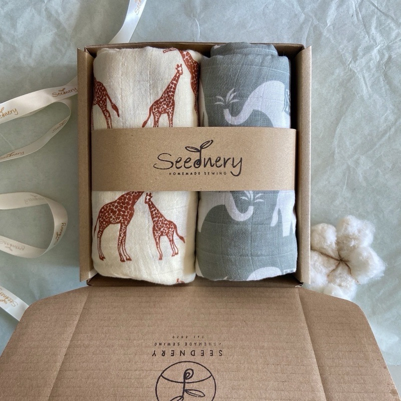 Seednery 2pcs Set 120x110cm Swaddle Blanket Kain Muslin Bedung Selimut ...