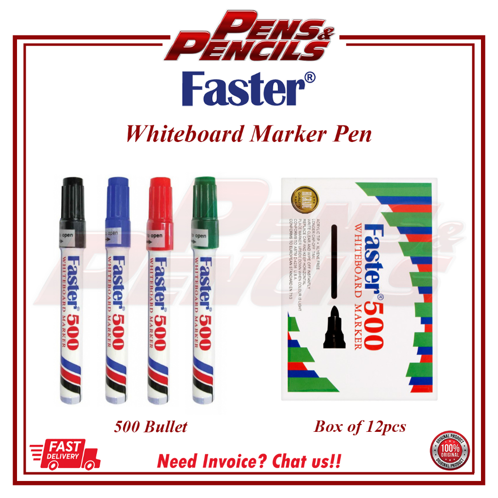 Faster 500 / Faster 509 Whiteboard Marker Pen Bullet / Chisel / White ...