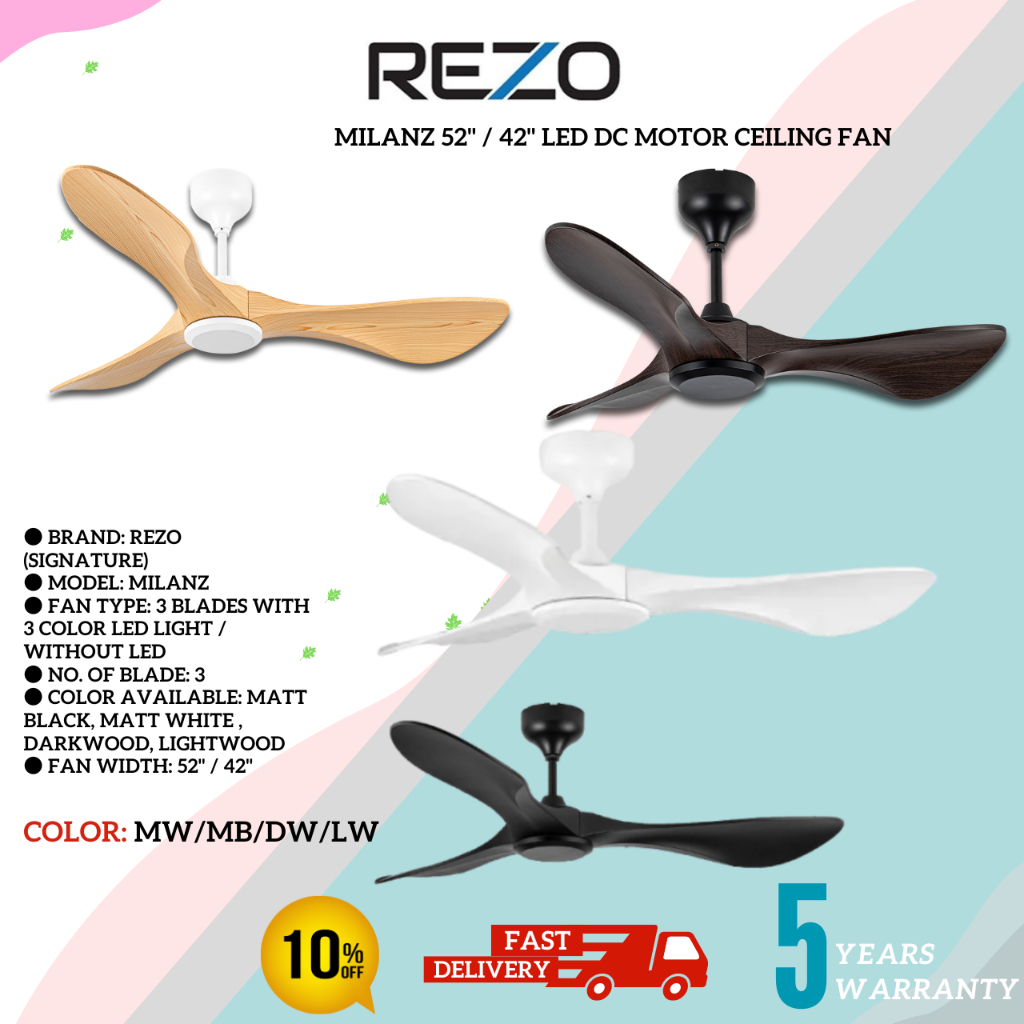 REZO MILANZ 52" / 42" DC motor Remote Control Ceiling Fan / Kipas best ...