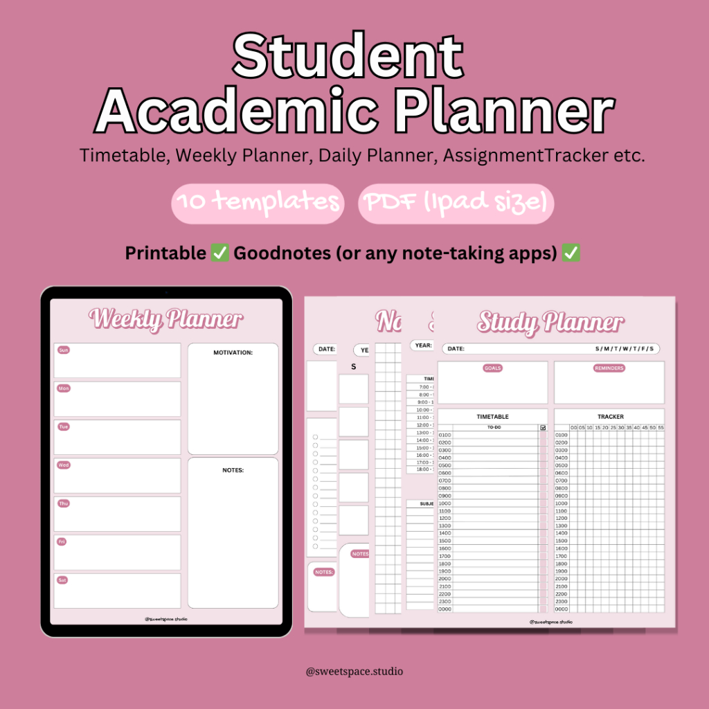 Academic Student Planner, Undated Daily, Weekly, Assignment tracker ...