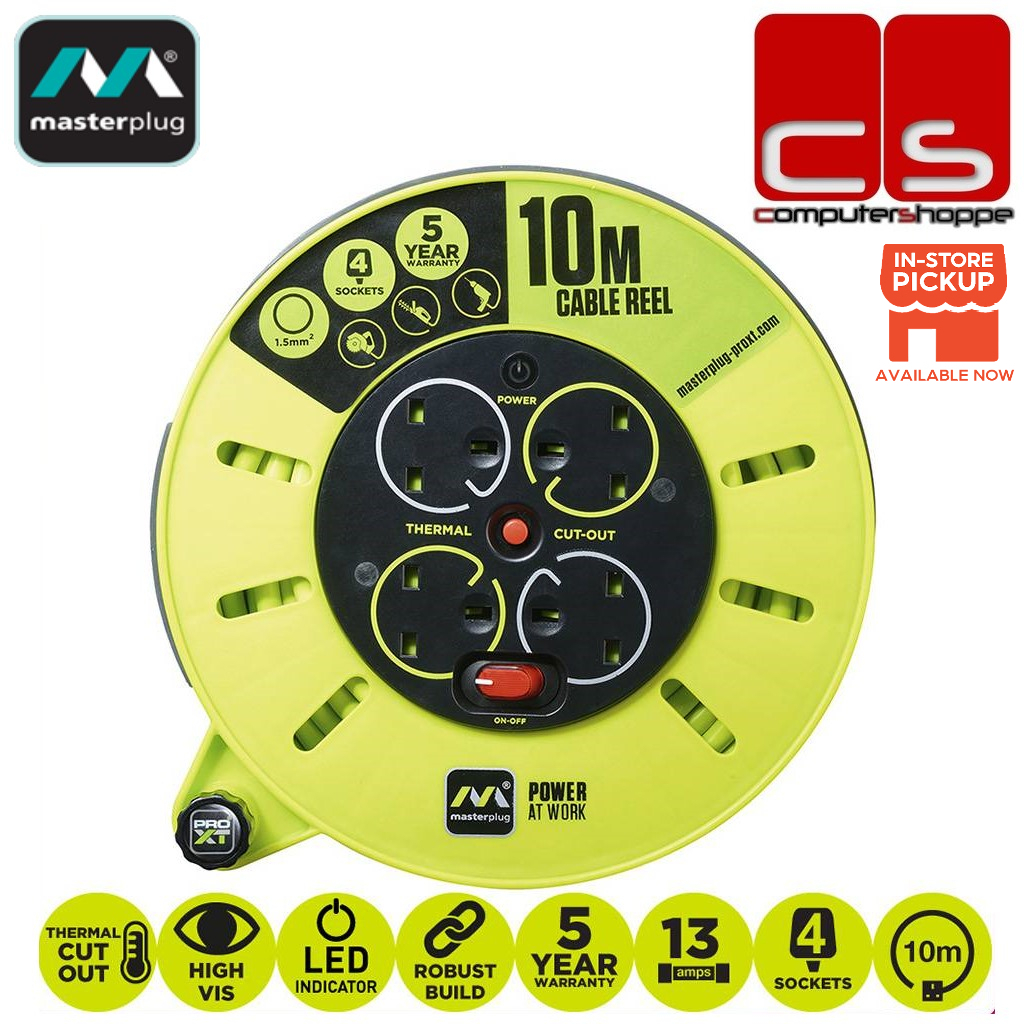 Masterplug Pro-XT 10 Meter 4 Gang 13A Cassette Reel Portable Extension ...