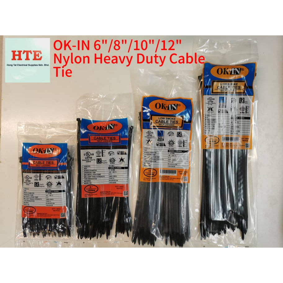 OK-IN Nylon Cable Tie Heavy Duty Black Nylon Cable Ties Cable ...