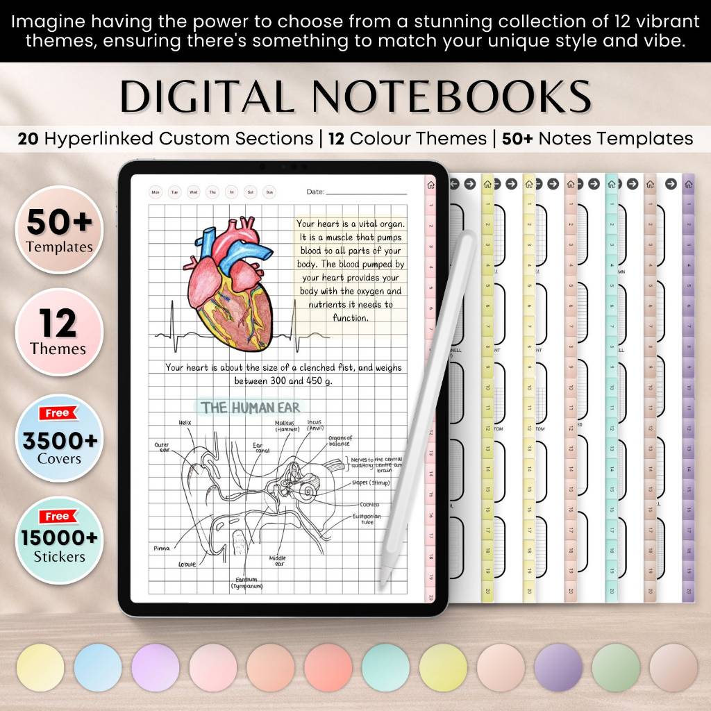 Portrait Digital Notebook | iPad GoodNotes Student Templates | Lined ...