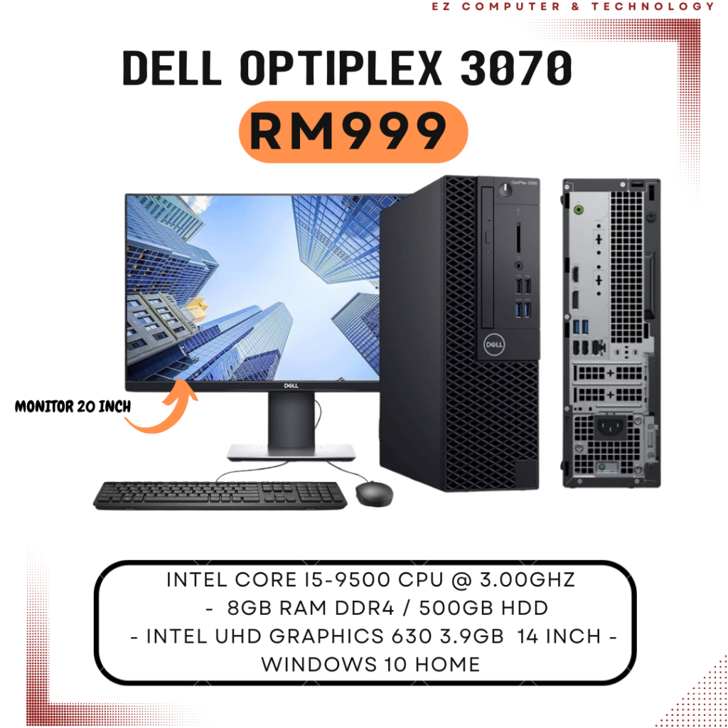 SET PC DELL OPTIPLEX 3070 (Core i5 9gen/8gb/500gb hdd) | Shopee Malaysia