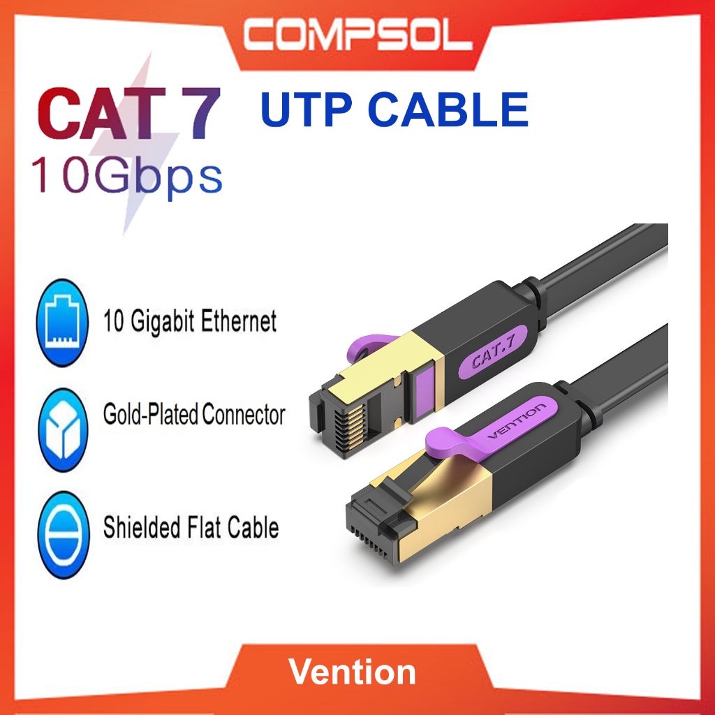 Vention Cat 7 UTP Shielded Gigabit Gold Plated Connector Flat Cable ...