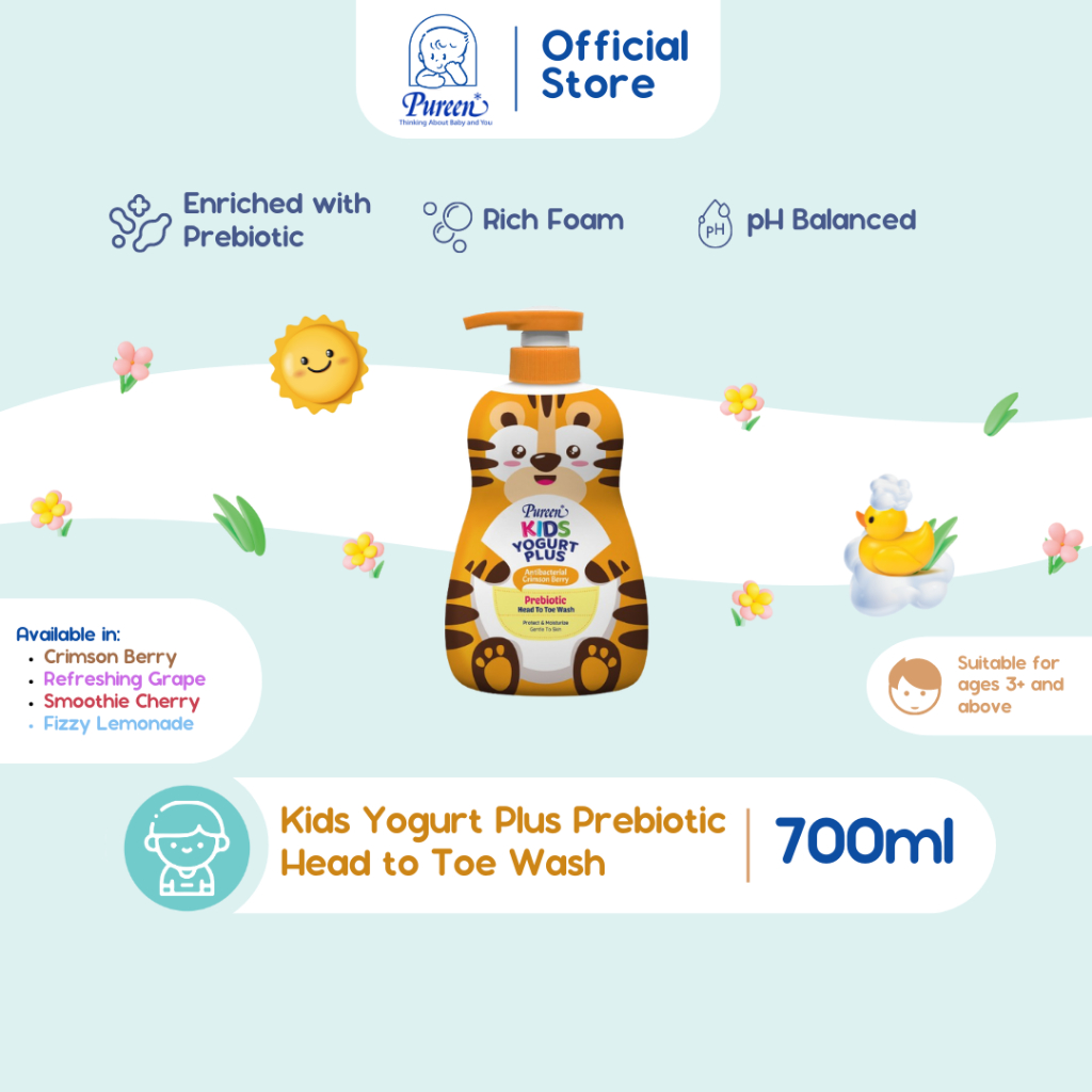 Pureen Kids Yogurt Plus Prebiotic Head to Toe Wash 700ML | Shopee Malaysia