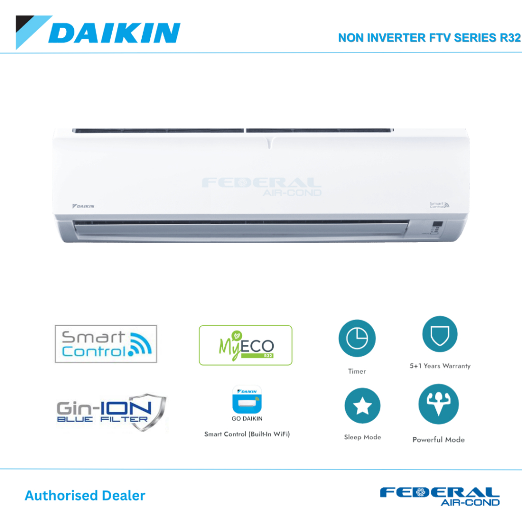 DAIKIN 1.0HP I 1.5HP I 2.0HP I 2.5HP Non Inverter Air Conditioner R32 FTV Series Wall Mounted ...