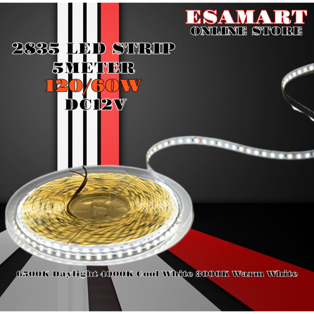 Ready Stock LED STRIP SMD5050/2835 5METER LED Strip DC12V DC24V 60/120 ...