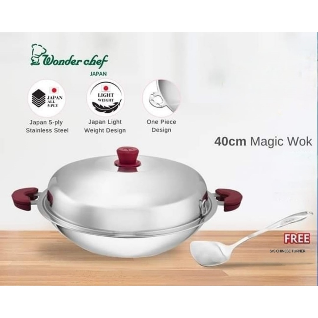 Tiantian WONDER CHEF 40CM MAGIC WOK | ROUND BOTTOM WOK | 5-PLY SUS304 ...