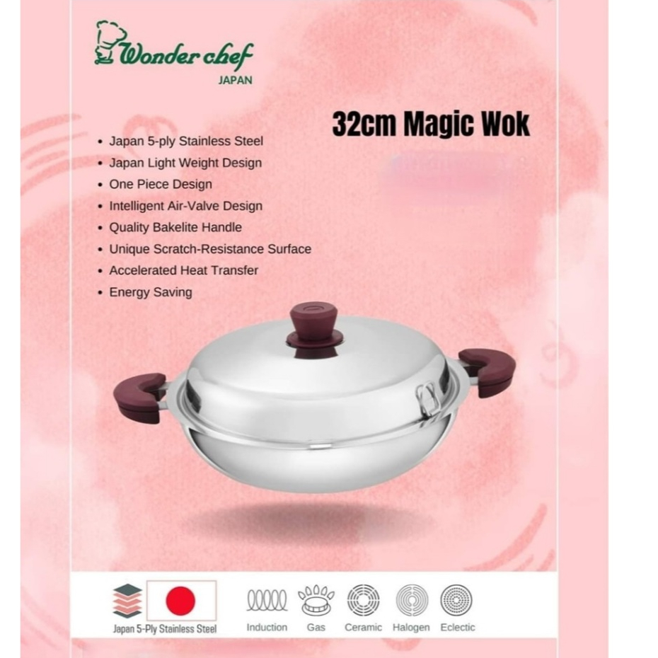Tiantian WONDER CHEF 32CM MAGIC WOK | FLAT BOTTOM WOK | 5-PLY SUS304 ...