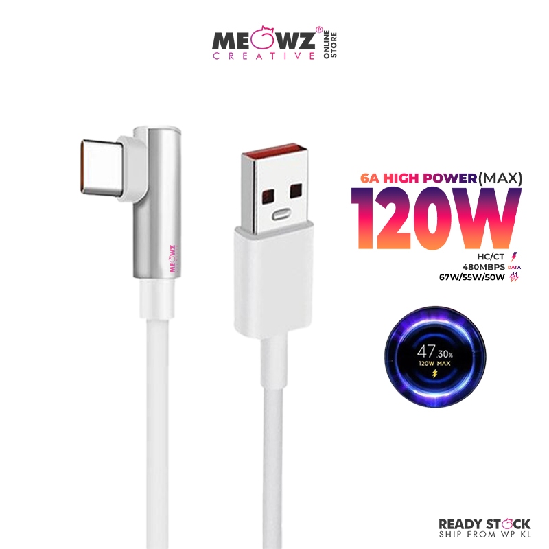 OEM Original 120W USB to Type-C Turbo Charge Data Cable 90° Elbow ...