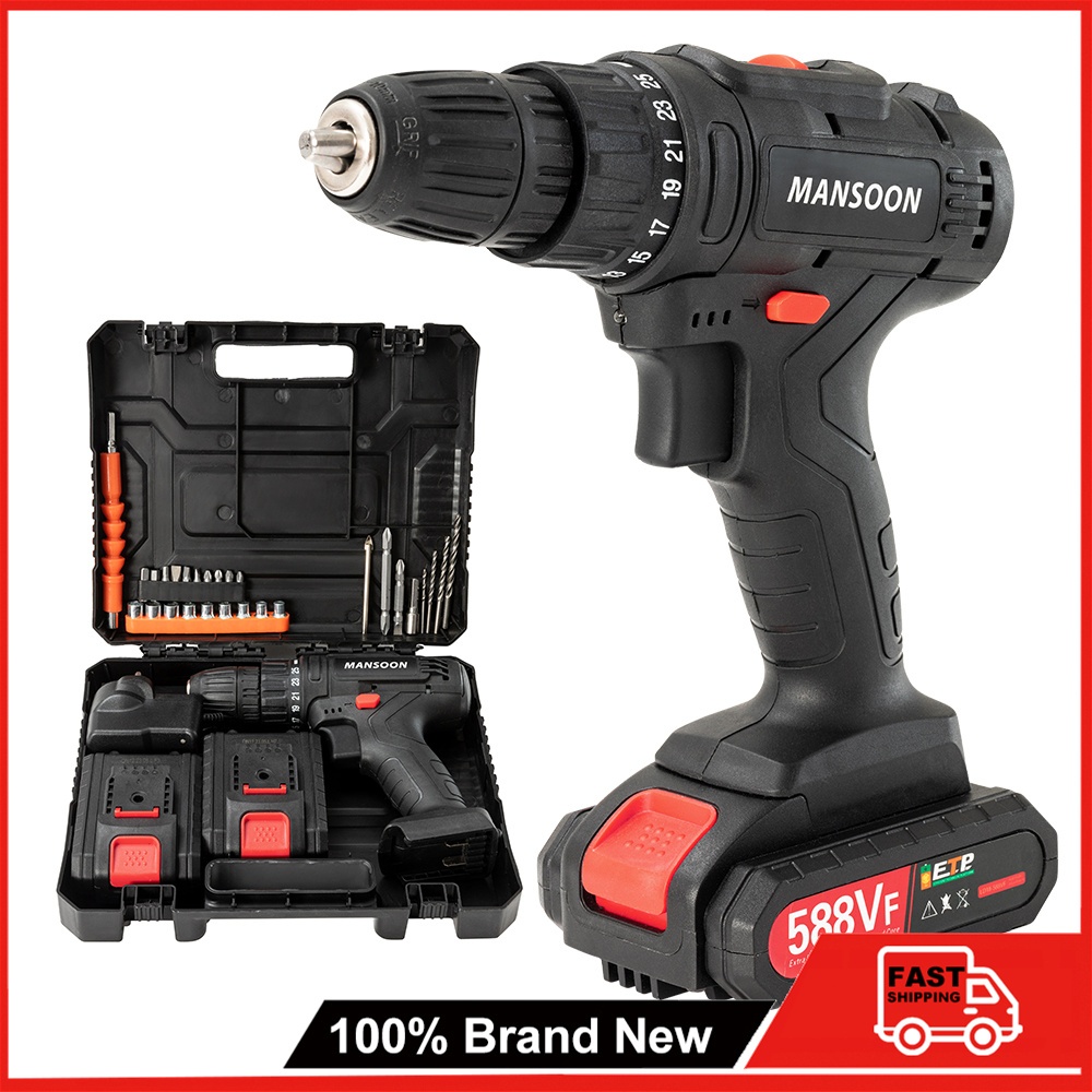 READY STOCK⚡Cordless Drill 25 Torque Battery Drill 2 Speed Electric Screwdriver With 1or 2 ...