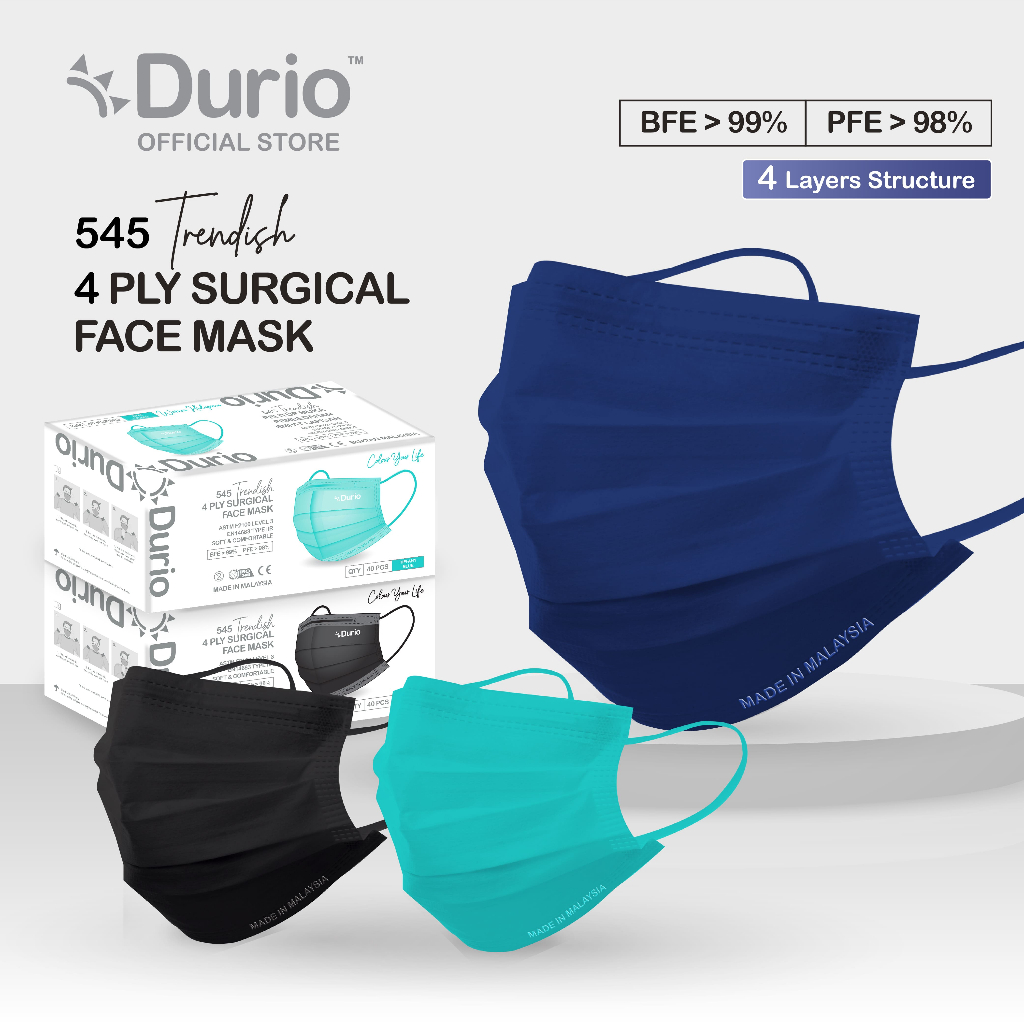 Durio 545 Trendish 4ply Surgical Face Mask - Black/Denim Blue/Tiffany ...