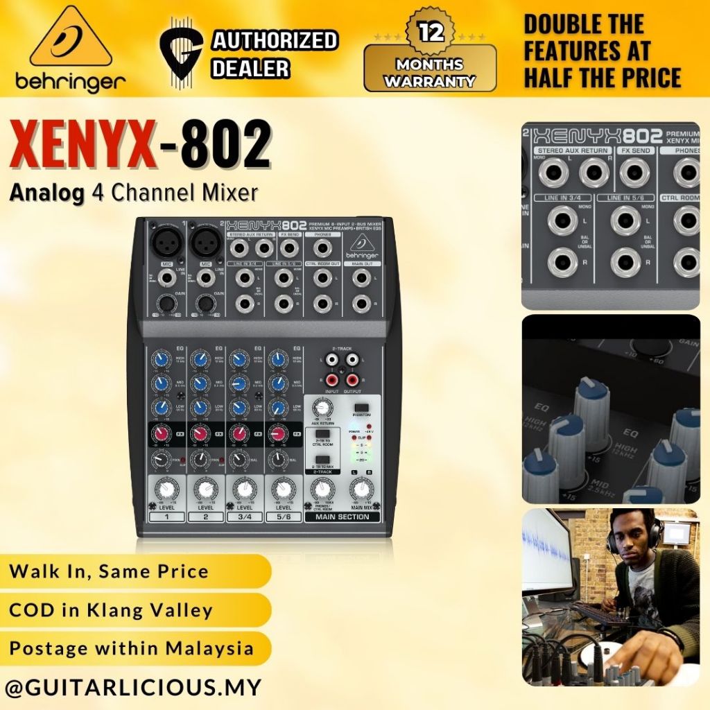 Behringer XENYX-802 Premium 4 Channel Analog Mixer 8 Input 2 Bus ...