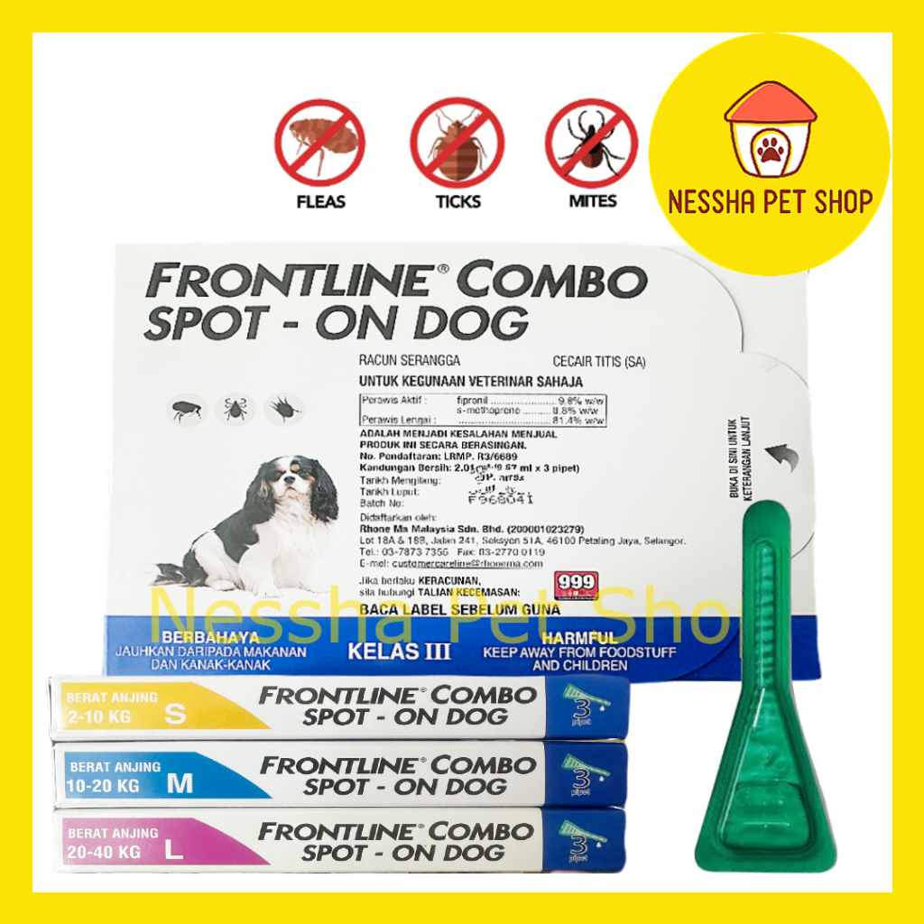 Frontline Combo Spot On Dog (S/M/L) Flea & Tick 1 Pipette/ 3 Pipettes ...