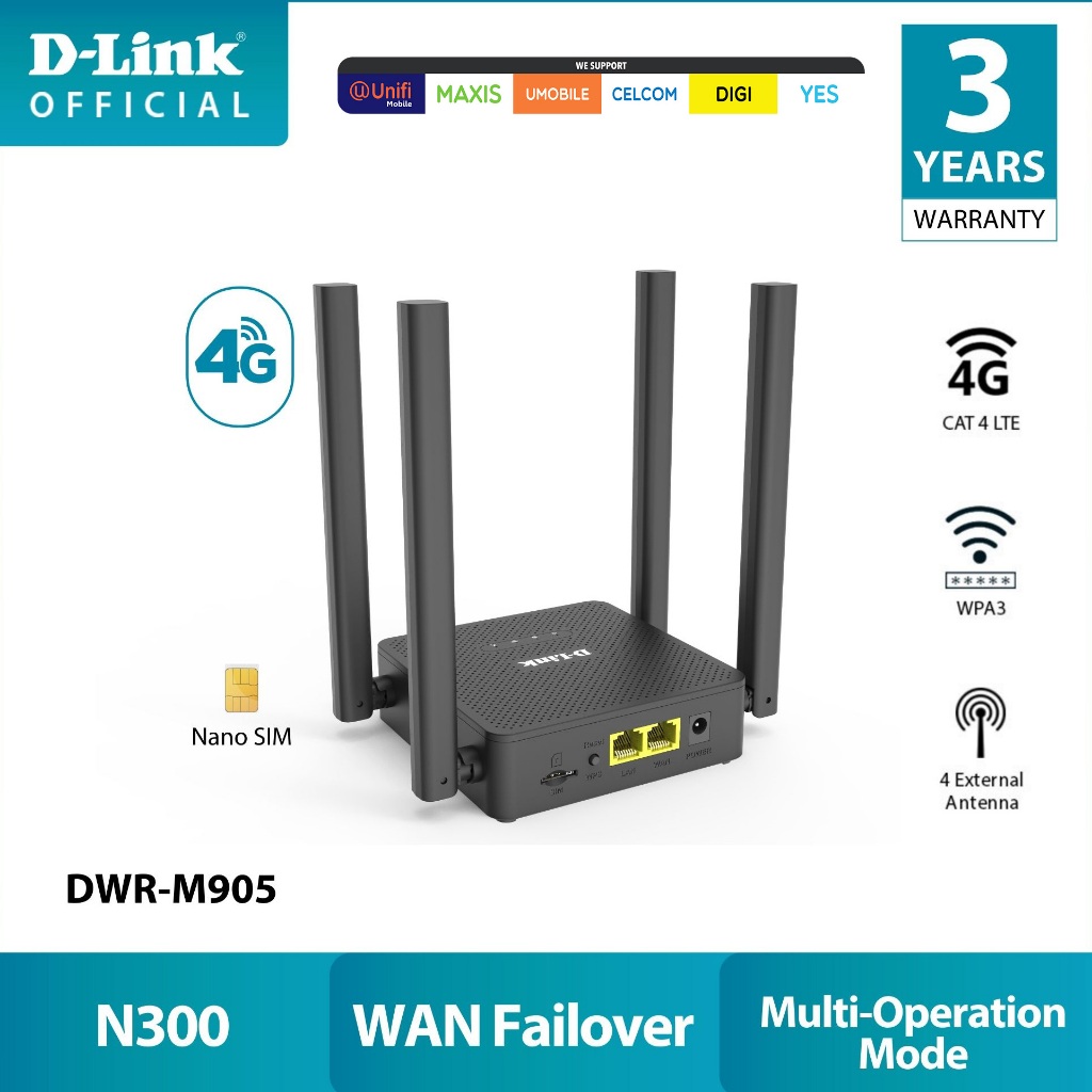 D-Link 4G LTE Mobile Sim Card Router Support Hospot unlimited data ...