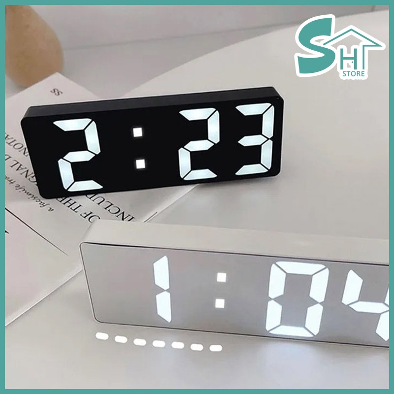 LED Mirror Table Clock Digital Alarm Snooze Display Time Desktop ...