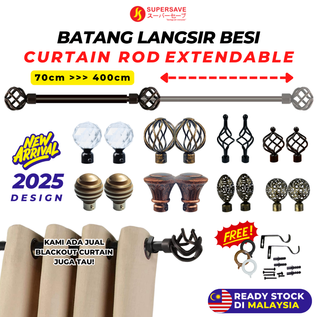 SUPERSAVE Metal Curtain Rod Batang Langsir Besi Rod Langsir Murah ...
