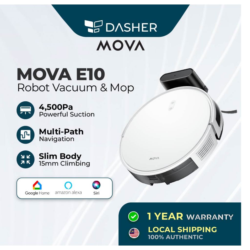 【New】MOVA Robot Vacuum E10 Slim body 4500Pa Vormax Suction 150mins ...